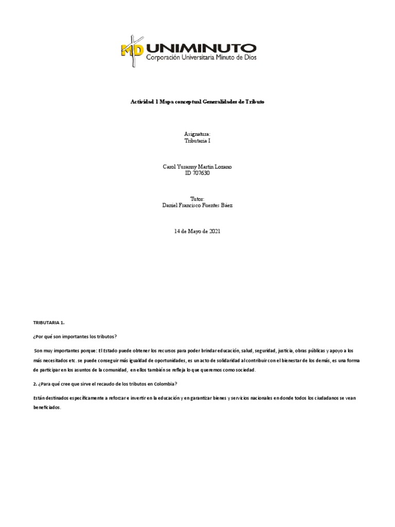 Actividad 1 Mapa Conceptual Generalidades de Tributo | PDF | Impuestos | Política