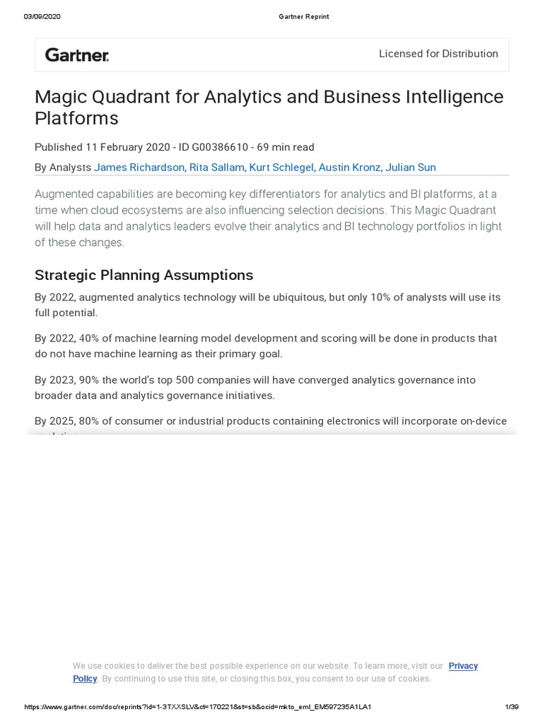 Gartner Report 2020 - Business Intelligence Applications | PDF | Cloud ...