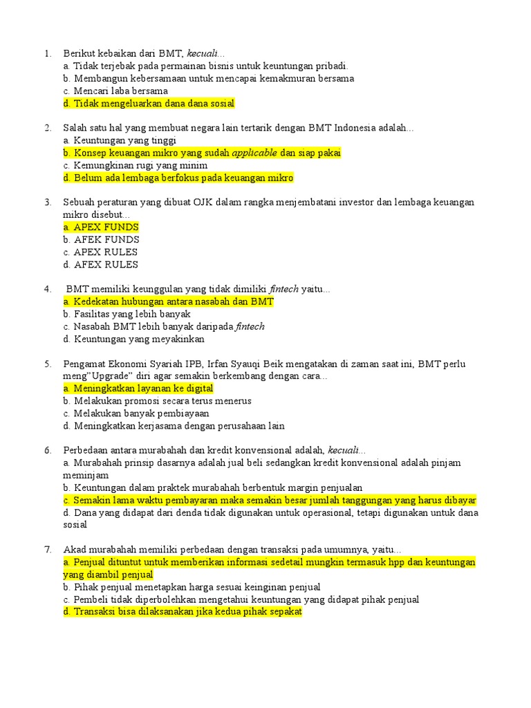 Soal BMT Tomi | PDF | Pengelolaan Keuangan & Uang | Hukum