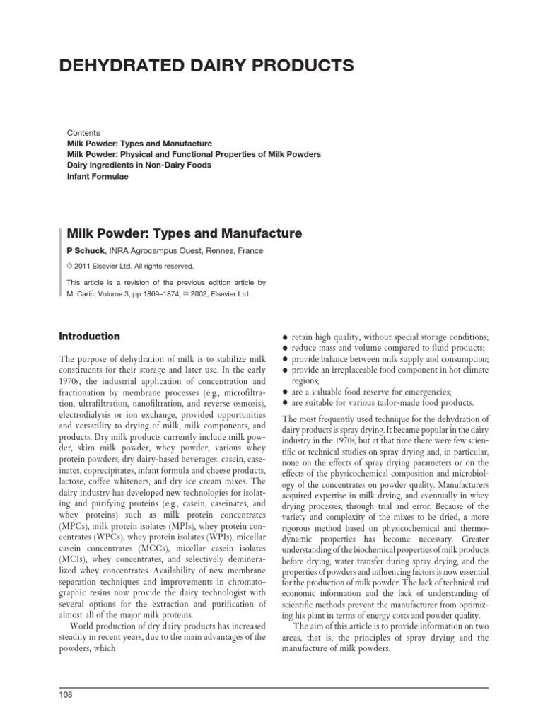 Dehydrated Dairy Products: Milk Powder: Types and Manufacture | PDF ...