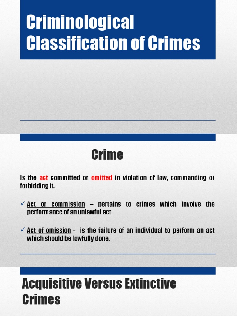 Criminological Classification of Crimes | PDF