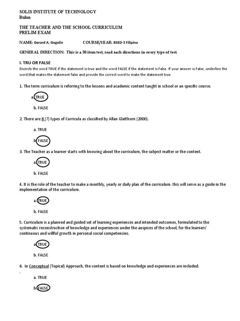 Prelim Examination | PDF | Curriculum | Learning
