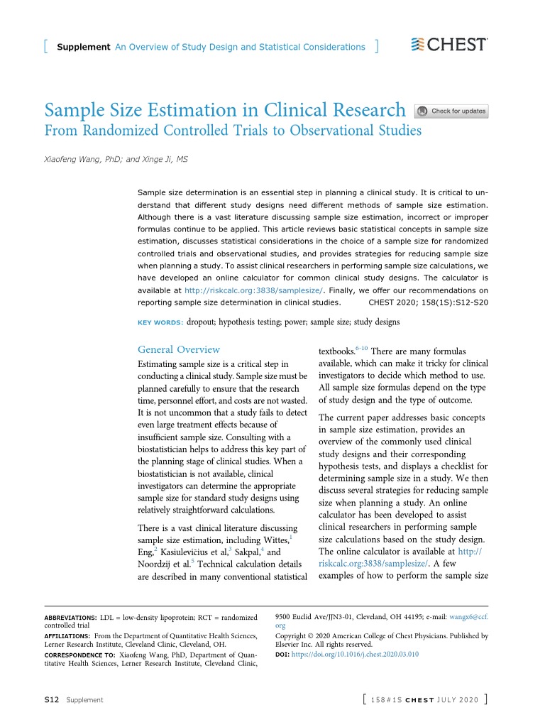 Sample Size Estimation in Clinical Research | PDF | Statistical ...