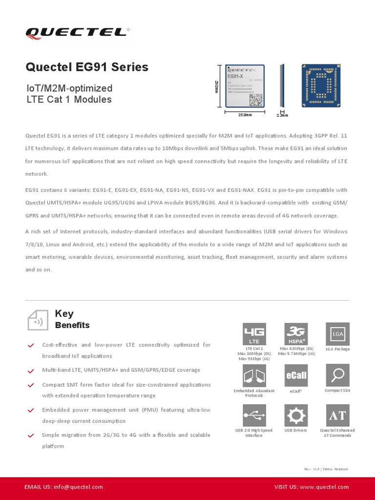 Quectel Eg91 Series: Iot/M2M-Optimized Lte Cat 1 Modules | PDF ...