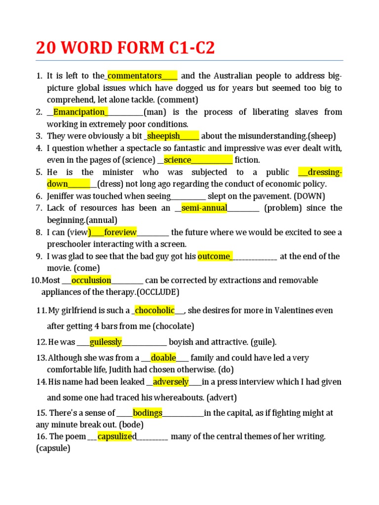 20 Word Form C1-C2 | PDF