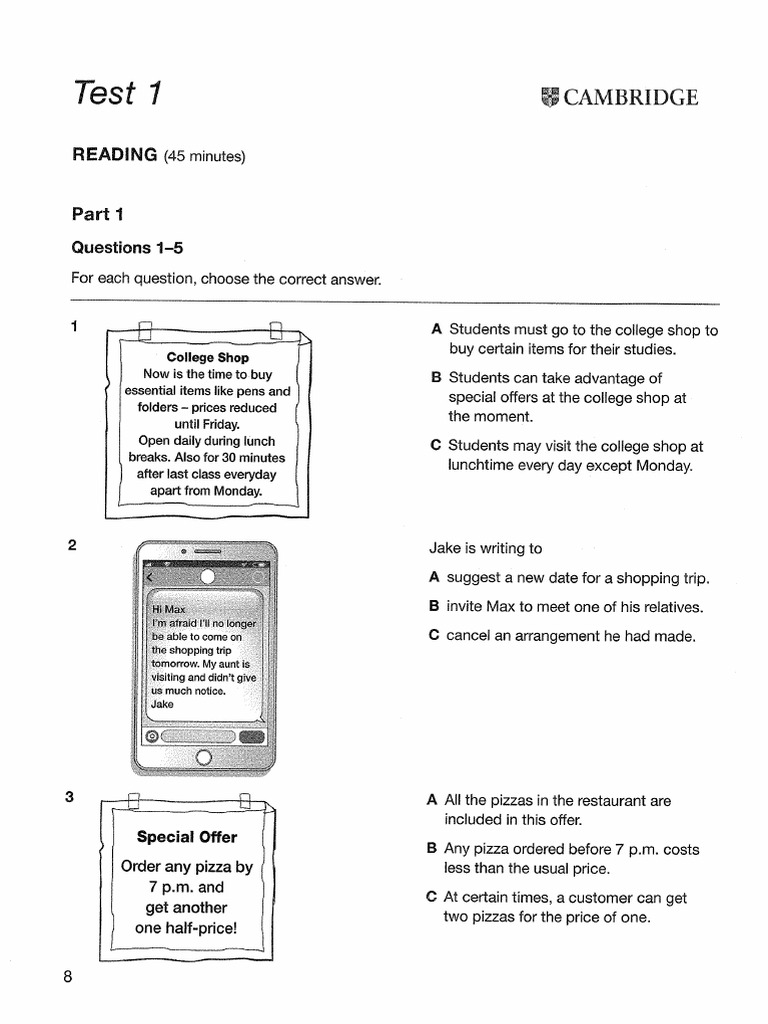 PET B1 Preliminary 1 Authentic Practice Tests Key 10 27 | PDF