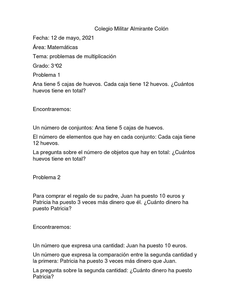 Problemas de Multiplicación 1 | PDF