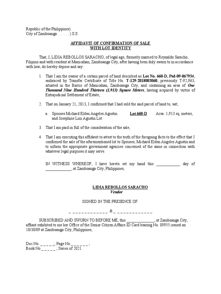 Affidavit of Confirmation of Sale | PDF