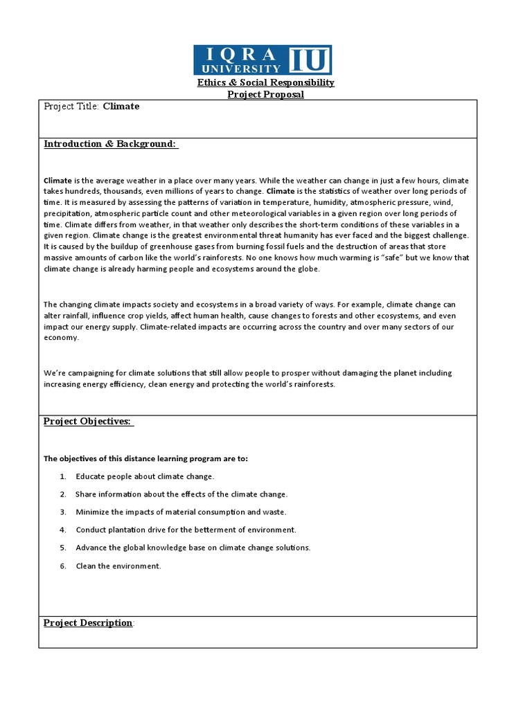 Climate Change Education Project Proposal | PDF | Climate Change | Climate