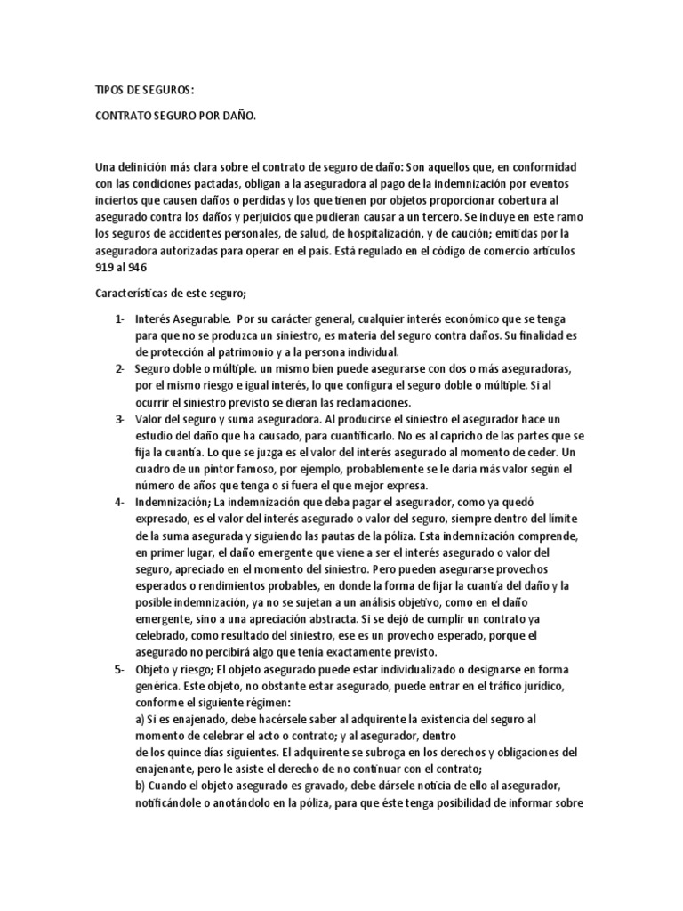 TIPOS DE SEGUROS - Derecho Mercantil III | PDF | Póliza de seguros | Seguro