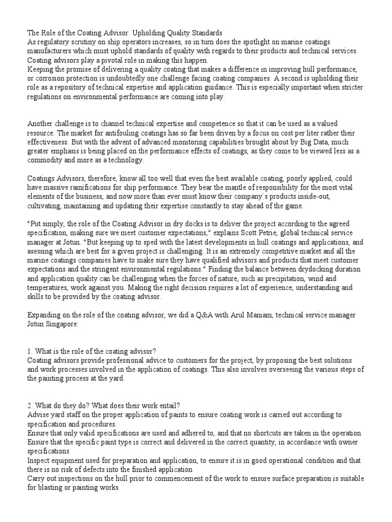 The Role of The Coating Advisor | PDF | Specification (Technical ...
