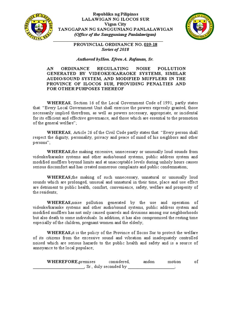 An Ordinance Regulating Noise Pollution Generated by Videoke | PDF ...
