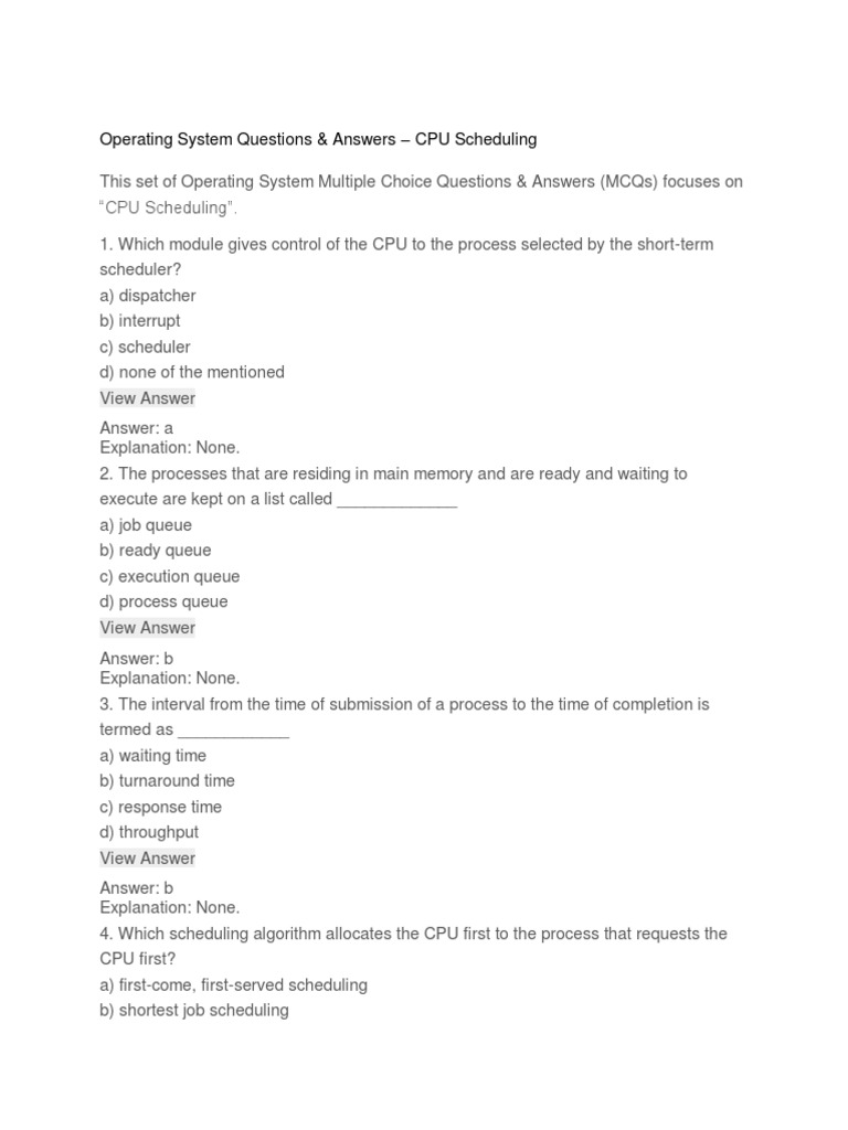 Operating System Questions & Answers - CPU Scheduling | PDF | Scheduling (Computing) | Process ...