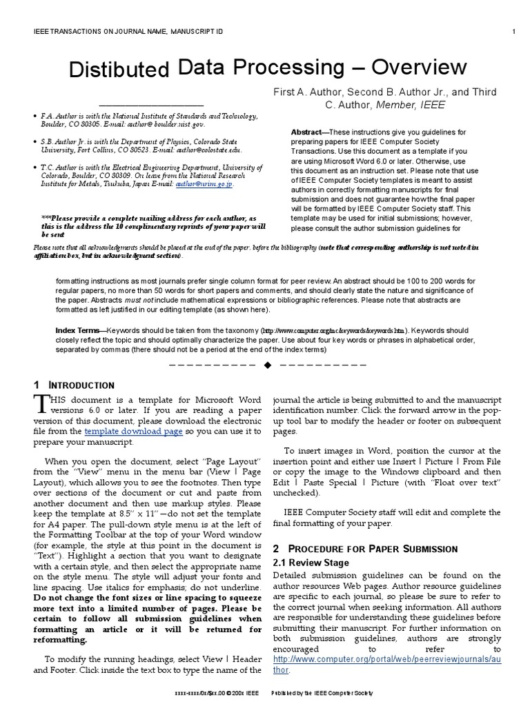 Distibuted Data Processing - Overview: First A. Author, Second B ...