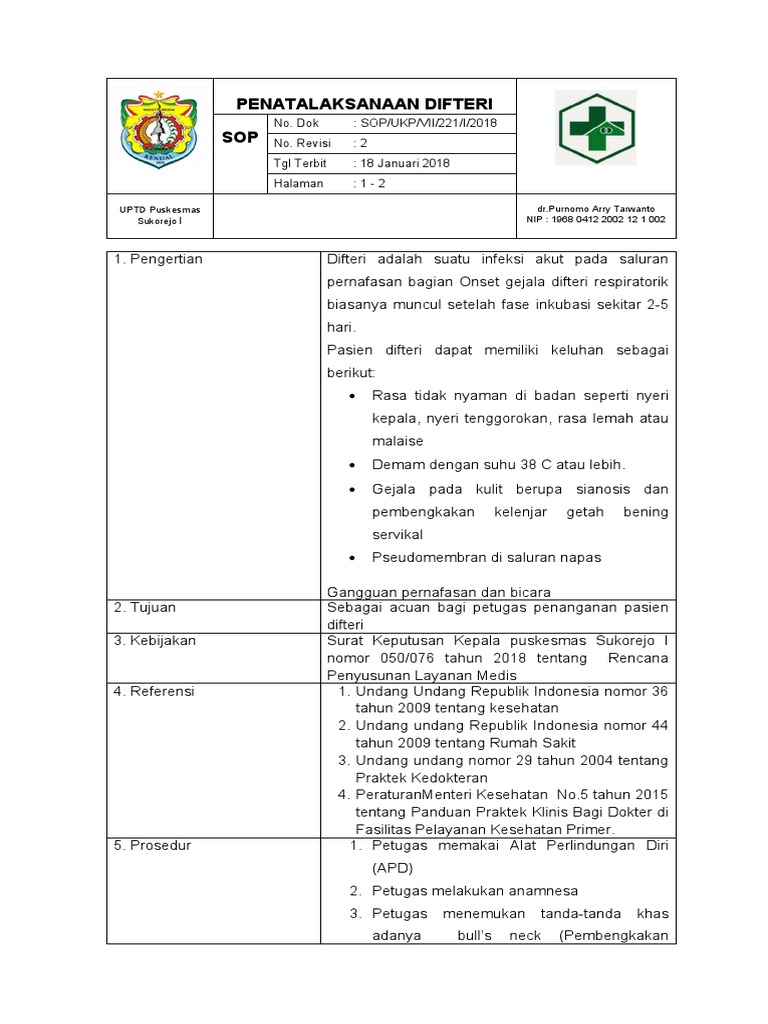 Sop Penatalaksanaan Difteri | PDF | Pengembangan Diri