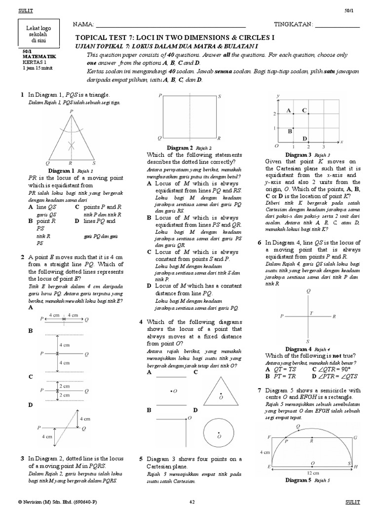 Maths F2 Topical Test 7 (Dwi) | PDF | Objek Geometris | Bentuk Geometris