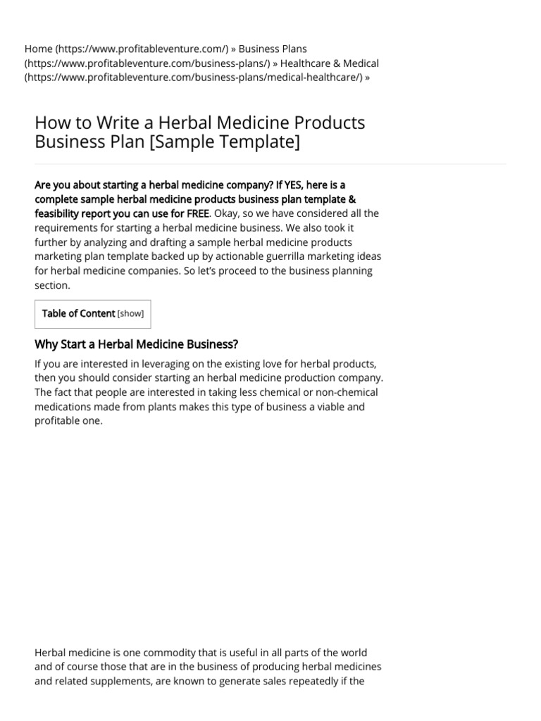 Herbal Medicine Products Business Plan (Sample Template For 2021) | PDF ...