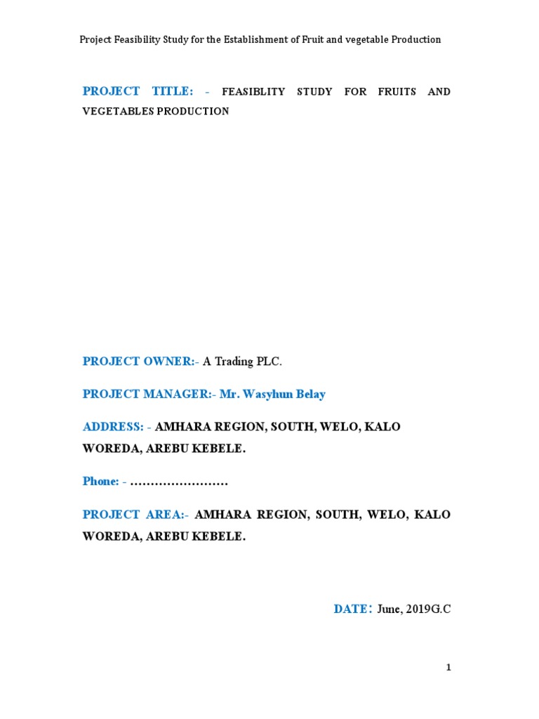 Project Title Feasibility Study For Frui | Download Free PDF ...