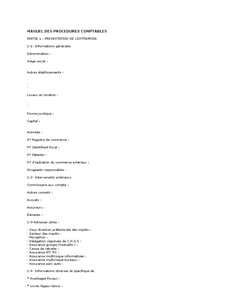 Manuel des Procédures Comptables | PDF | Facture | Immobilisations