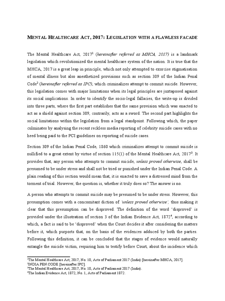 MHCA 2017: LANDMARK LEGISLATION WITH SOCIAL AND LEGAL FLAWS | PDF ...