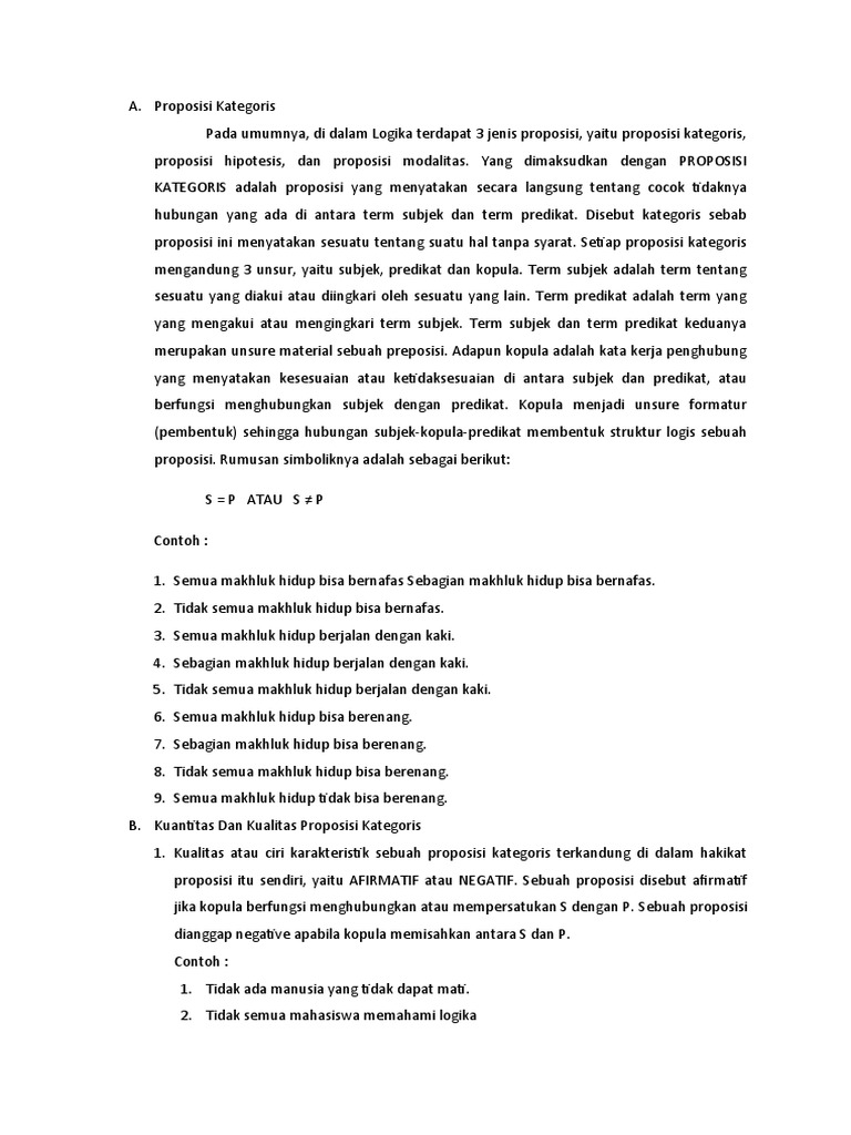 Proposisi Kategoris dalam Logika | PDF