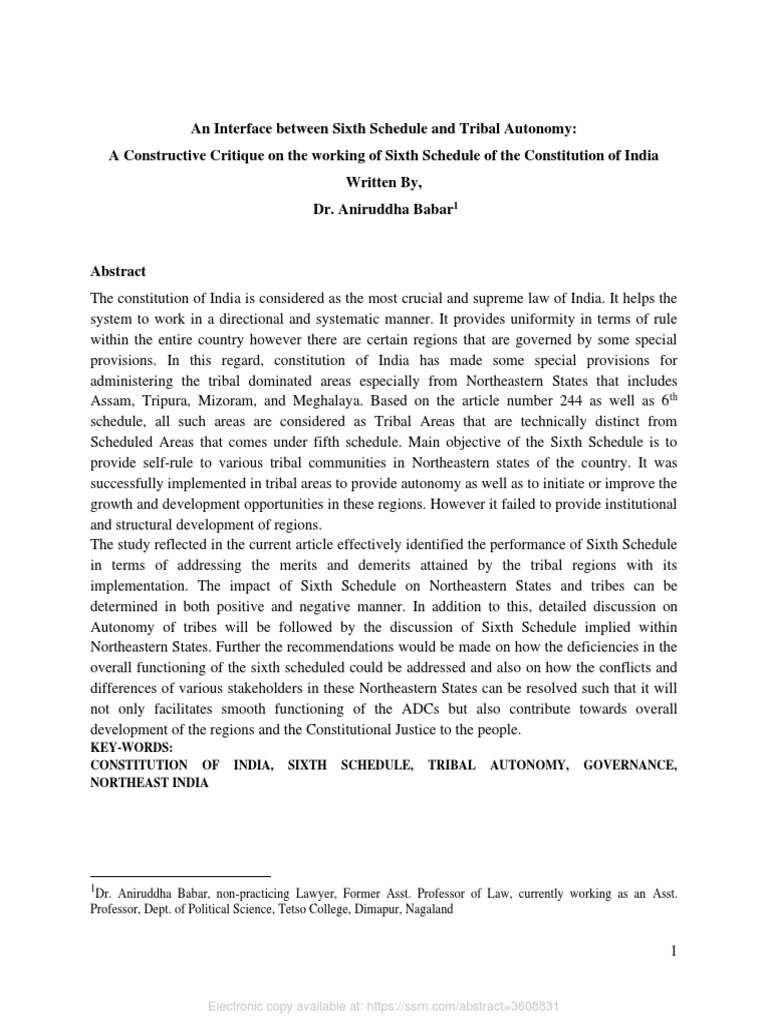 An Interface Between Sixth Schedule and Tribal Autonomy | PDF | Social ...