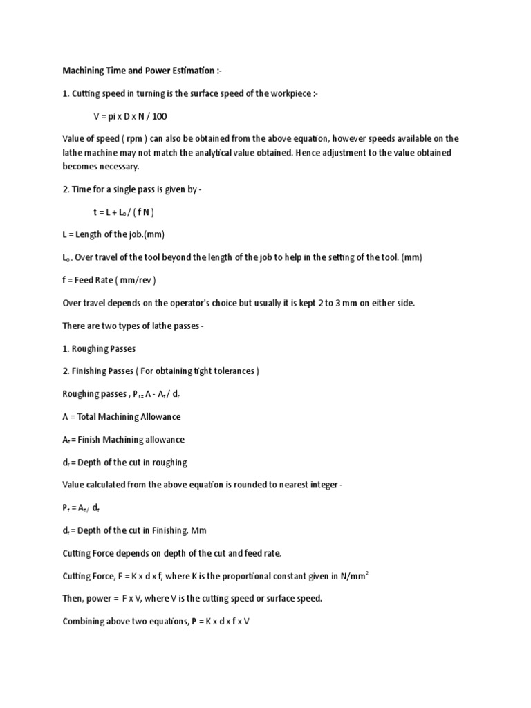 Lathe Machine Time Estimation | PDF