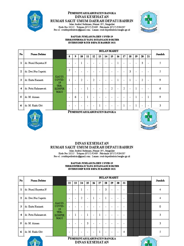 Rekap Pasien COVID-19 RSUD Depati Bahrin | PDF