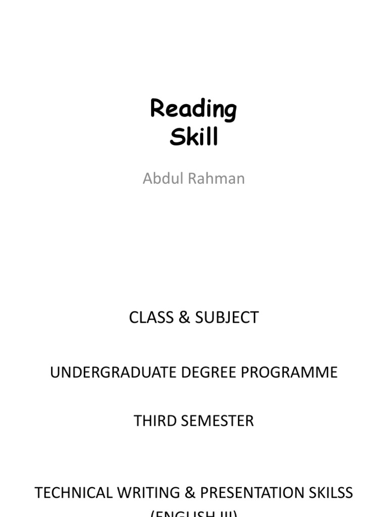 Understanding the Skills and Mechanics of Reading: An Analysis of Reading Ability and ...