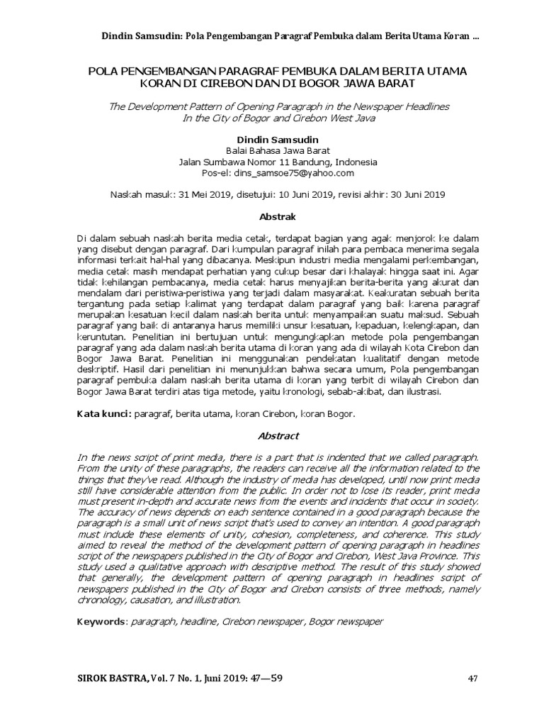 Pola Pengembangan Paragraf Pembuka Dalam Berita Ut | PDF