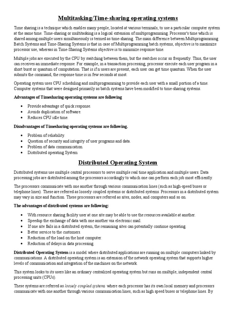 Multitasking/Time-sharing Operating Systems | PDF | Process (Computing) | Parallel Computing