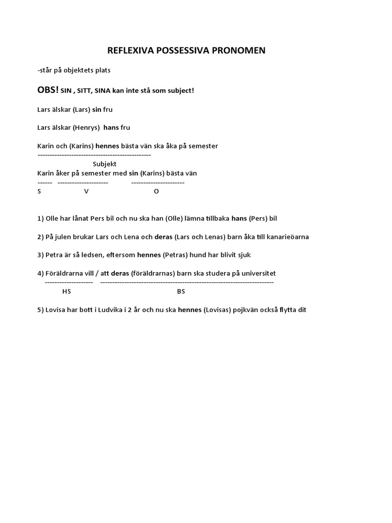 Reflexiva Possessiva Pronomen | PDF