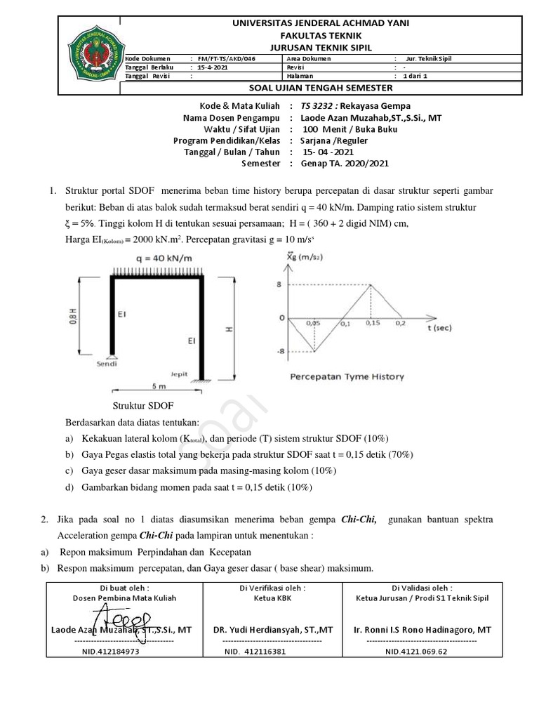 Ujian Rekayasa Gempa Teknik Sipil | PDF