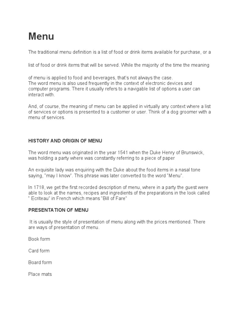 Everything You Need to Know About Menus | PDF | Menu | Foods