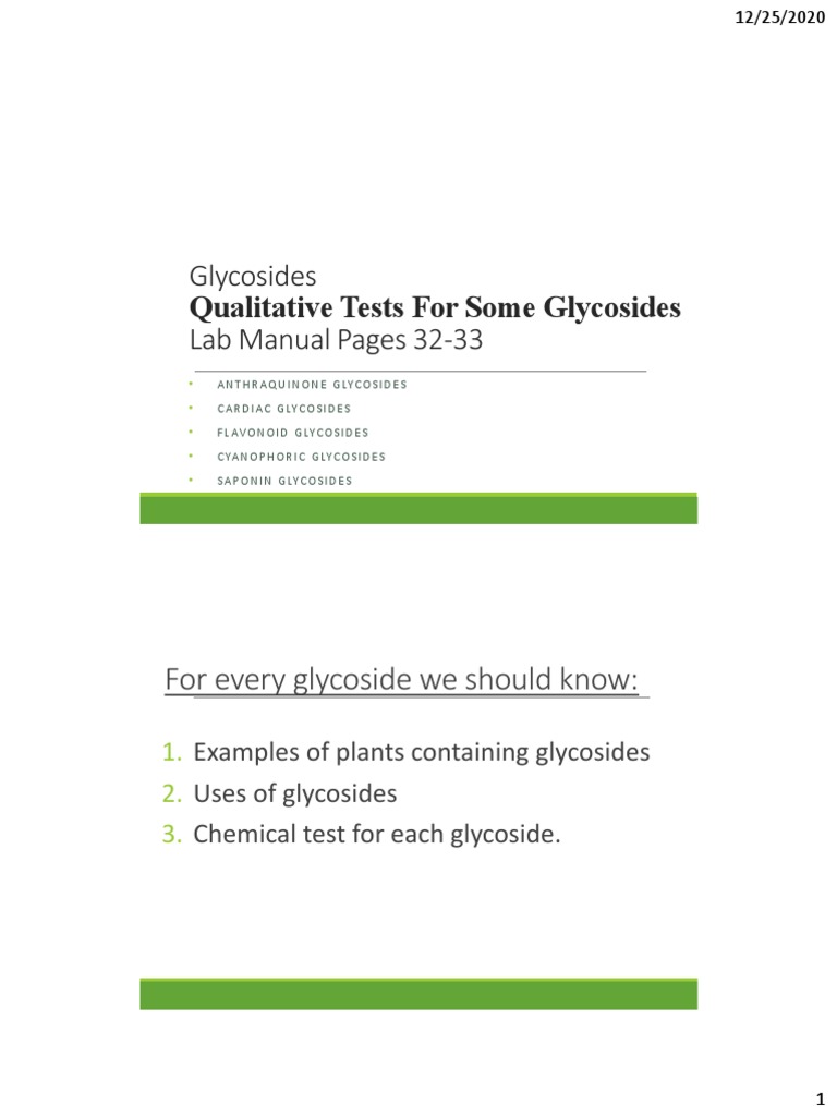 Glycoside Qualitative Tests Overview | PDF | Sodium Hydroxide | Sodium