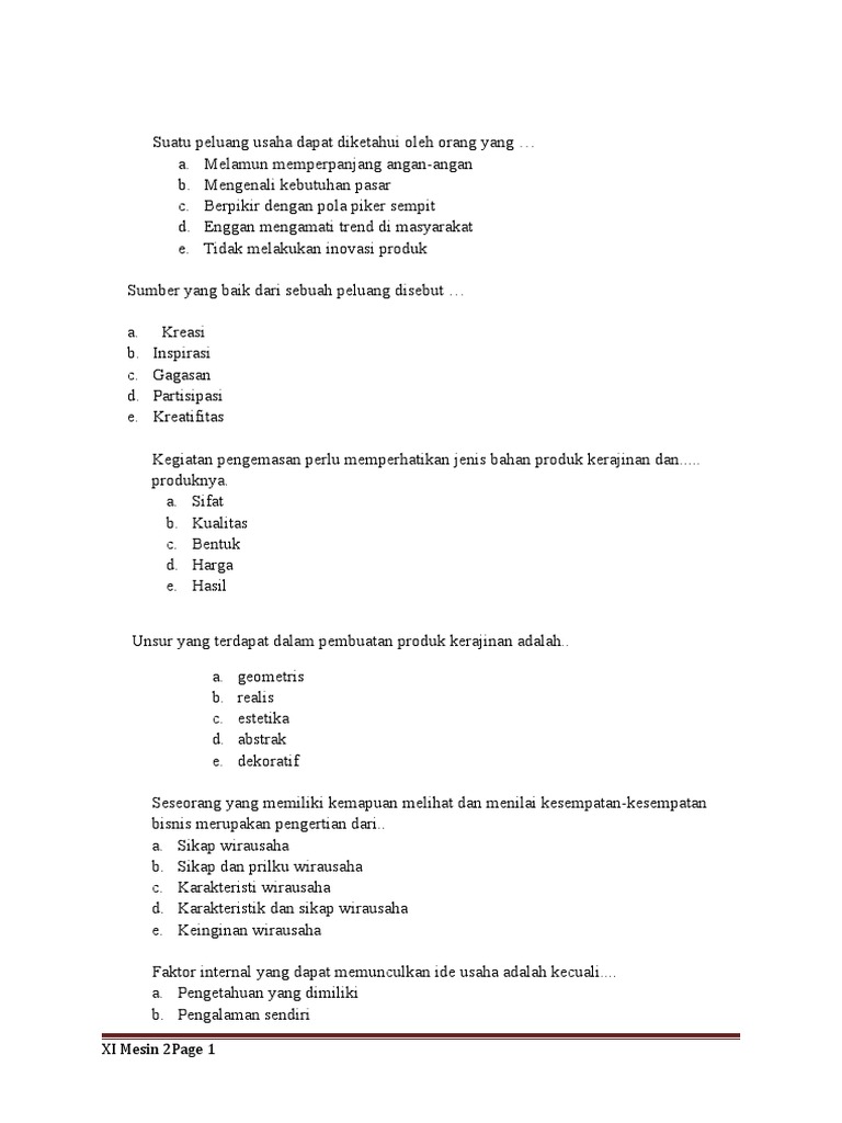 SOAL UAS PKK Kelas 12 | PDF