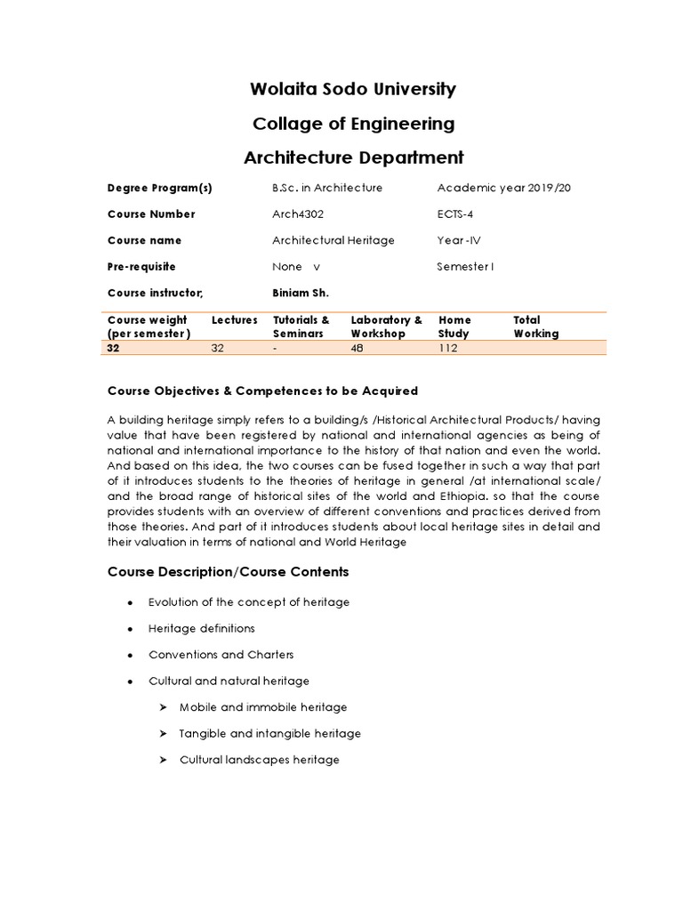 Architectural Heritage Course Outline. 2021. by Biniam SH | PDF ...