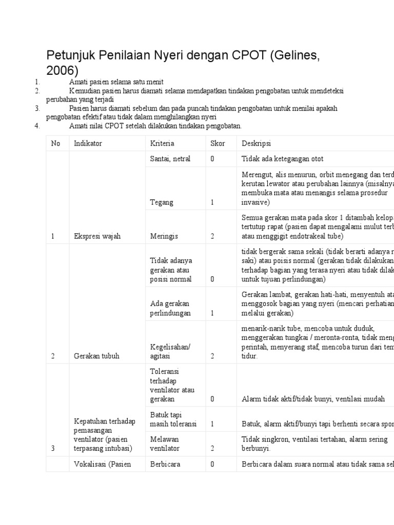 Petunjuk Penilaian Nyeri Dengan CPOT | PDF