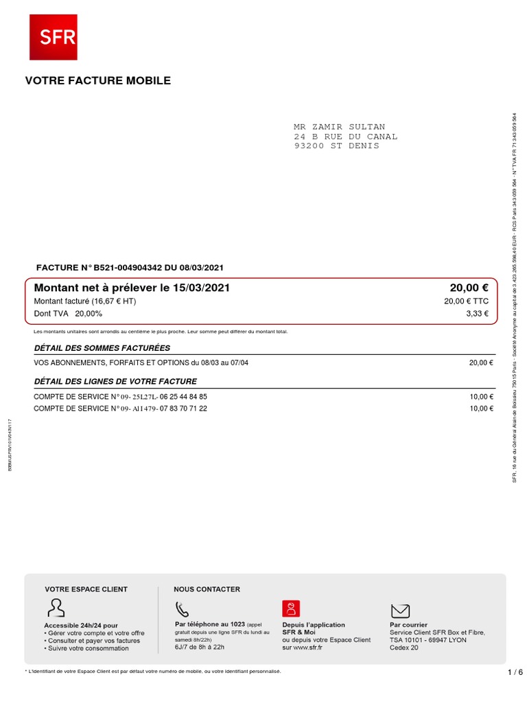 SFR Facture B521 004904342 | PDF | Taxe sur la valeur ajoutée ...