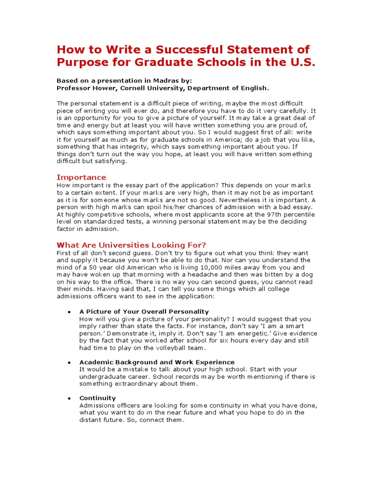 How To Write A Personal Statement | PDF | Essays | Paragraph