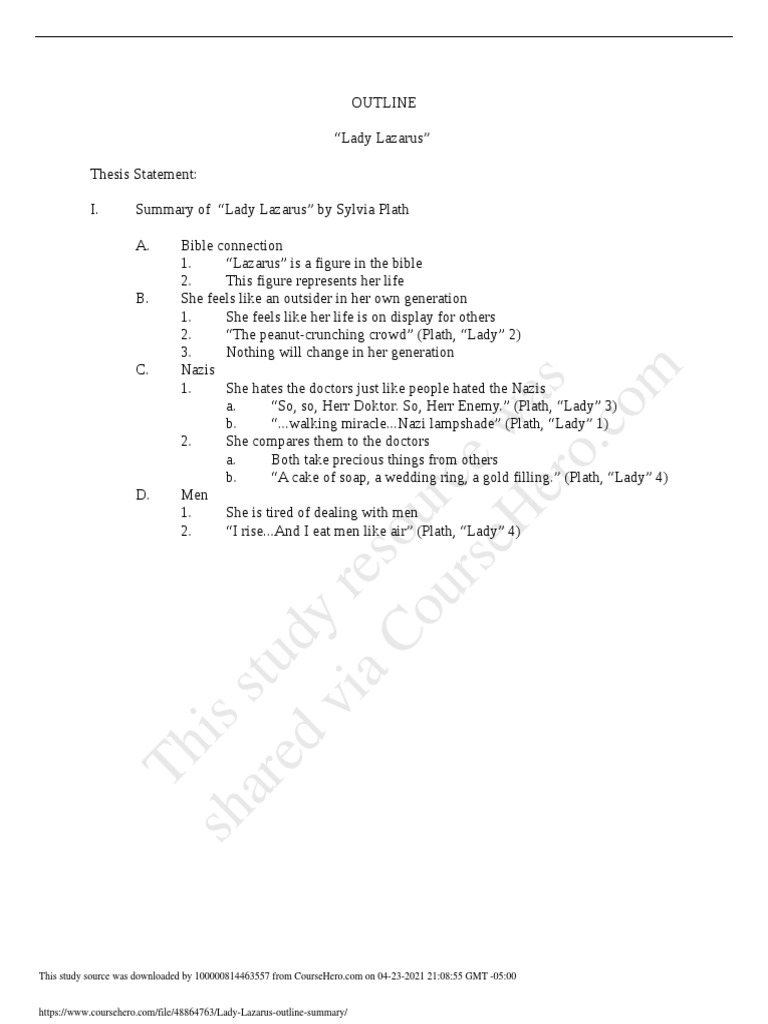 Lady Lazarus Analysis | PDF