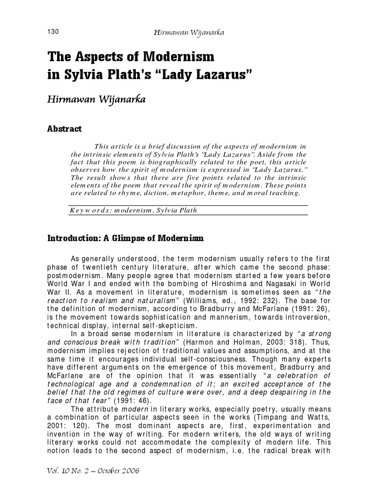 Modernism in Sylvia Plath’s 'Lady Lazarus | PDF | Modernism | Poetry