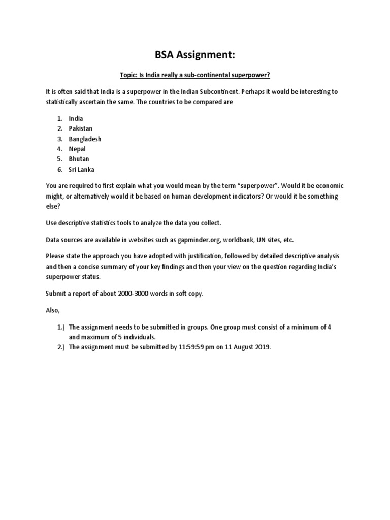 BSA Assignment:: Topic: Is India Really A Sub-Continental Superpower? | PDF