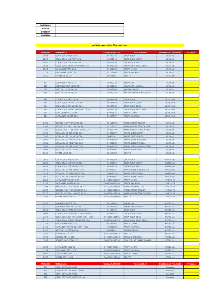 Coca-Cola Product Order Template | PDF | Coca Cola | Drink