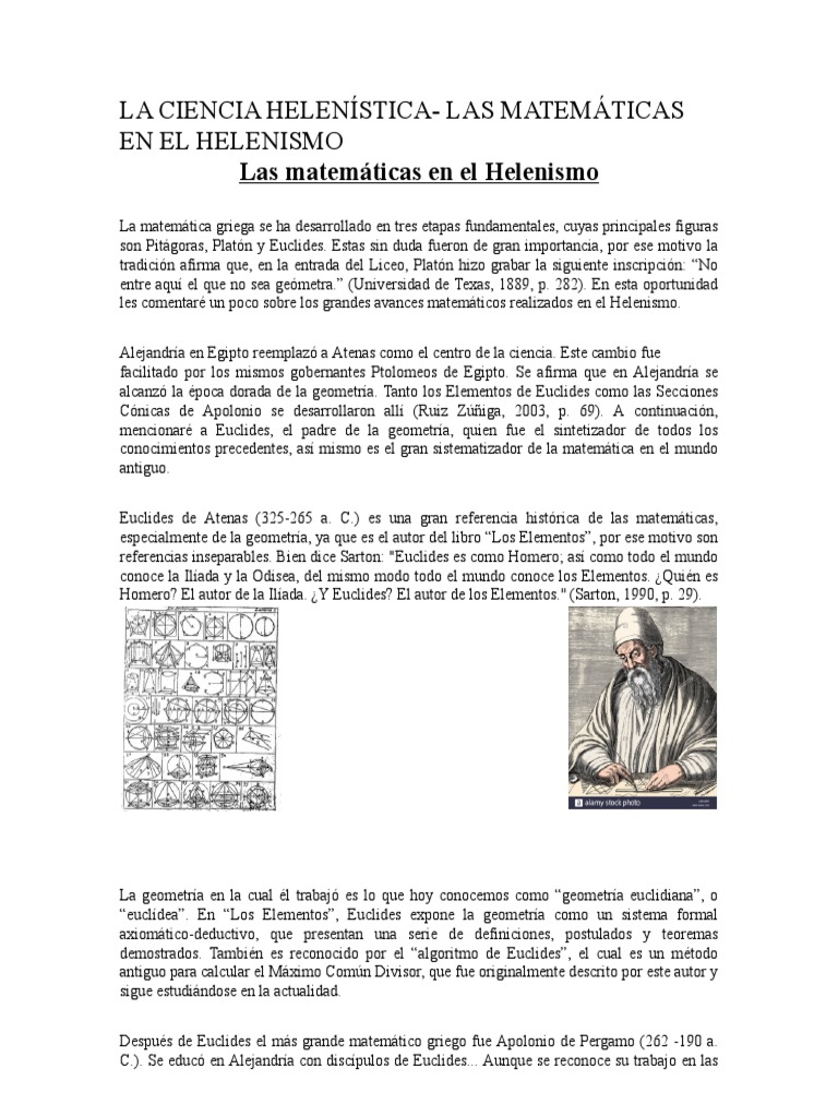 Matemáticas en el Helenismo: Euclides y más | PDF | Periodo helenístico ...