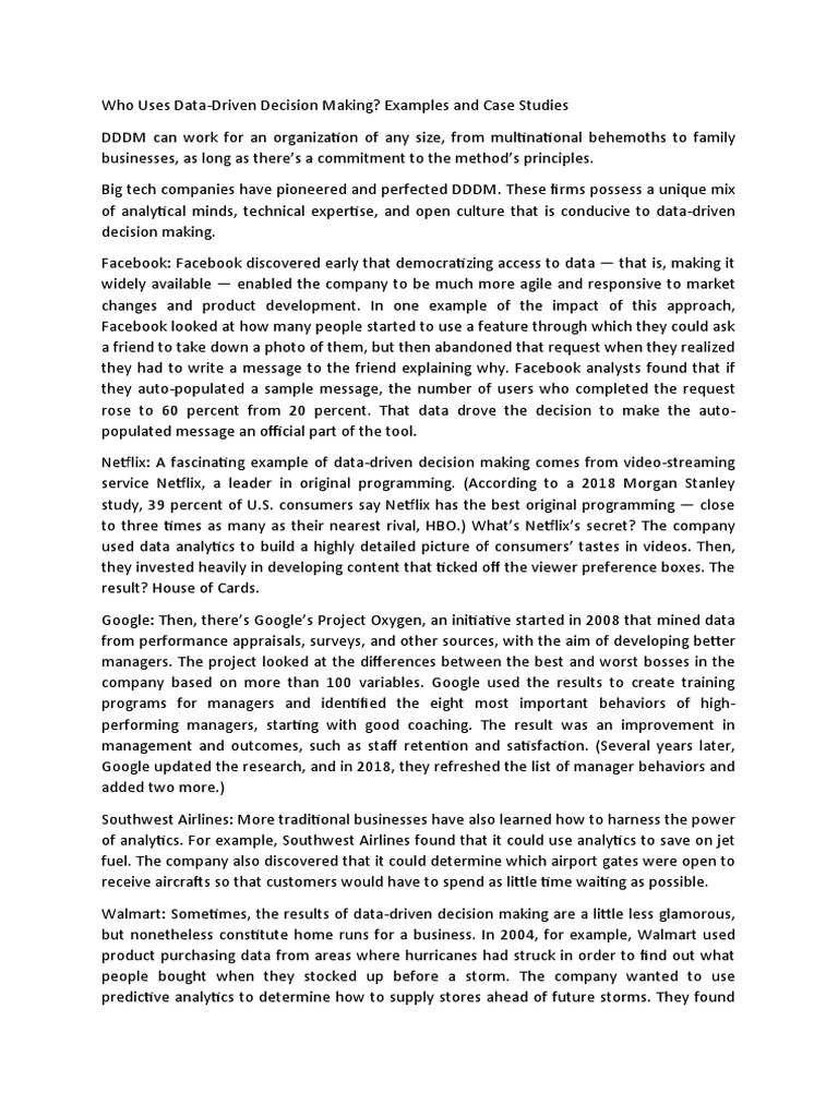 DDDM Examples | PDF | Analytics | Data Analysis