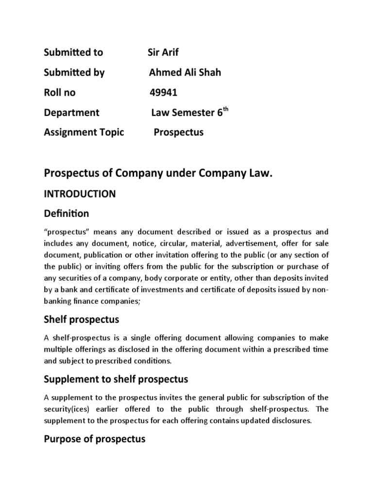 Final Assignment Prospectus 1 | PDF | Securities Act Of 1933 ...