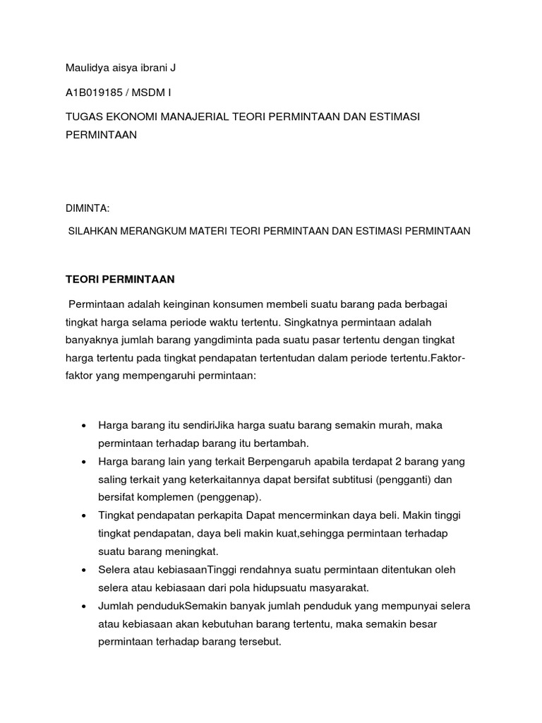 Teori Permintaan: Diminta: Silahkan Merangkum Materi Teori Permintaan ...
