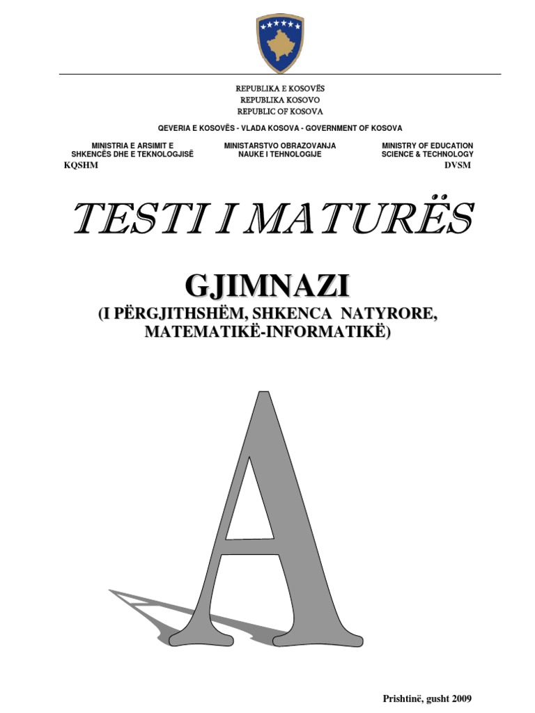 Gjimnaz Natyror, Gusht 2009, GR.A | PDF