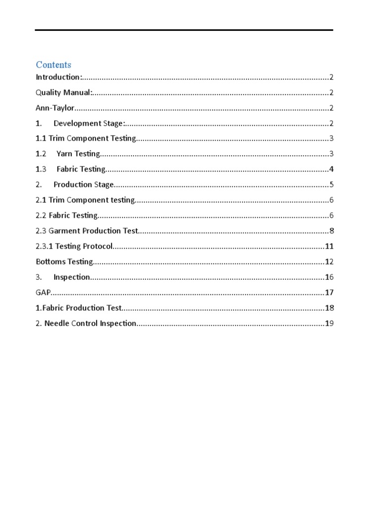 Quality Manual Report | PDF | Gap Inc. | Yarn